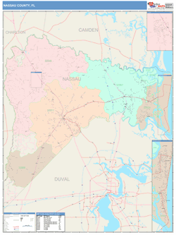 Nassau County, FL Wall Map (Color Cast Style)