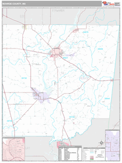 Monroe County, MS Zip Code Map (Premium Style)
