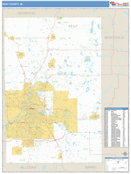 Kent County, MI Median Household Income Zip Code Wall Map by MarketMAPS