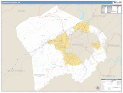 Roanoke County, VA Median Age Zip Code Wall Map by MarketMAPS