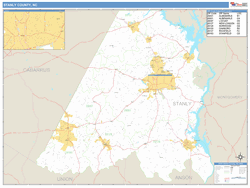 Stanly County, NC Population Zip Code Wall Map by MarketMAPS