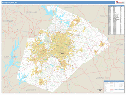 Wake County, NC Population Zip Code Wall Map by MarketMAPS