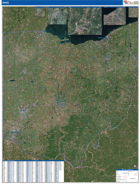 Ohio Wall Map Satellite ZIP Style by MarketMAPS - MapSales