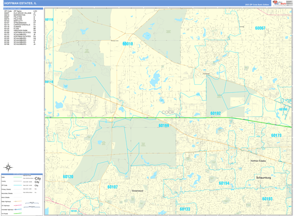 Hoffman Estates Illinois Wall Map (Basic Style) by MarketMAPS - MapSales