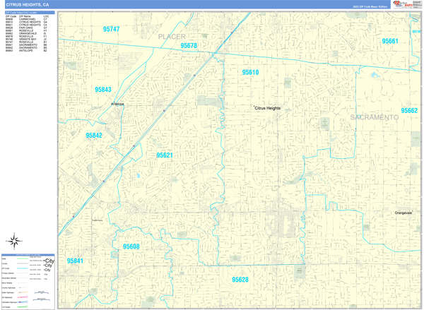 Citrus Heights California Zip Code Wall Map (Basic Style) by MarketMAPS ...