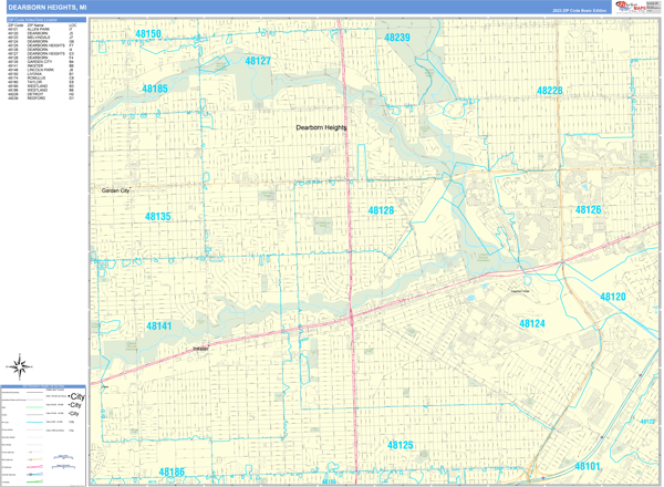 Dearborn Heights Michigan Zip Code Wall Map (Basic Style) by MarketMAPS ...