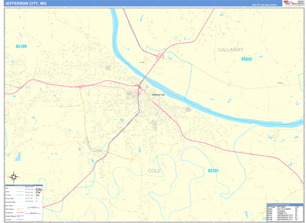 Jefferson City Missouri Zip Code Wall Map (Basic Style) by MarketMAPS ...
