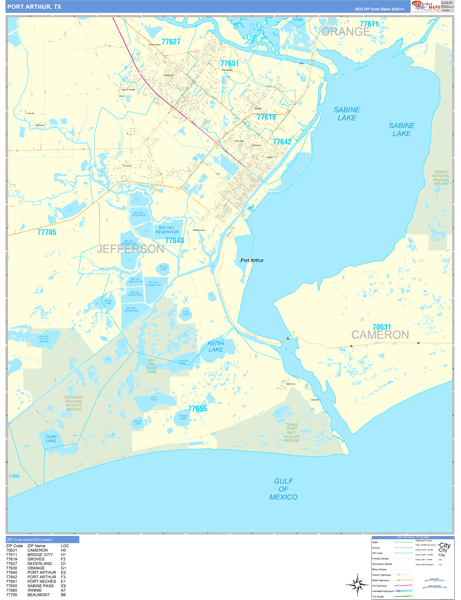 Port Arthur Texas Zip Code Wall Map (Basic Style) by MarketMAPS - MapSales
