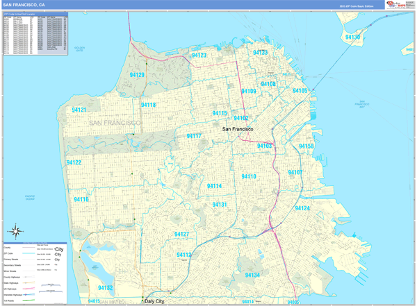 Wall Maps of San Francisco California - marketmaps.com
