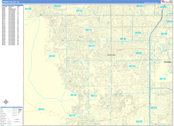 Spring Valley Nevada Wall Map (Basic Style) by MarketMAPS - MapSales