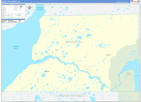 Bristol Bay County, AK Zip Code Wall Map Basic Style by MarketMAPS ...
