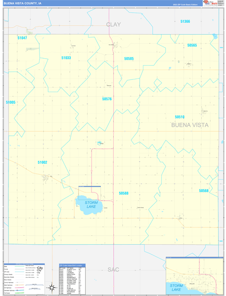 Buena Vista County, IA Zip Code Wall Map Basic Style by MarketMAPS ...