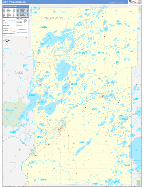 Crow Wing County, MN Zip Code Wall Map Basic Style by MarketMAPS - MapSales