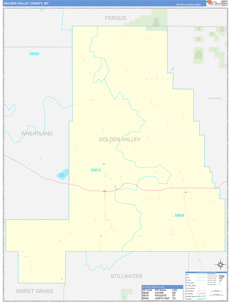 Golden Valley County, MT Zip Code Wall Map Basic Style by MarketMAPS ...
