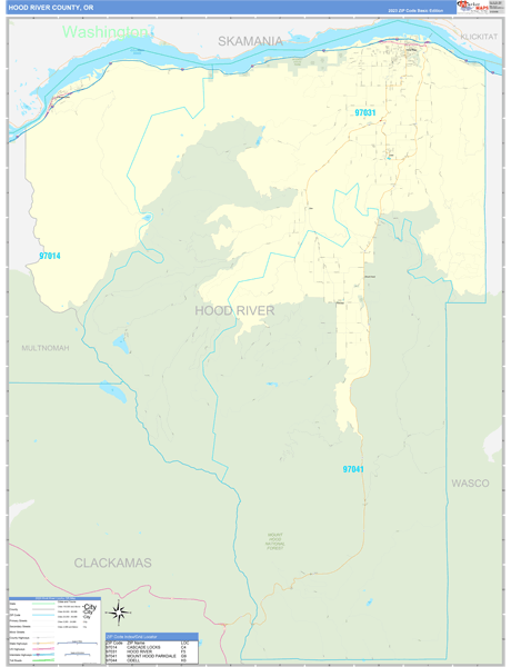 Hood River County, OR Zip Code Wall Map Basic Style by MarketMAPS ...