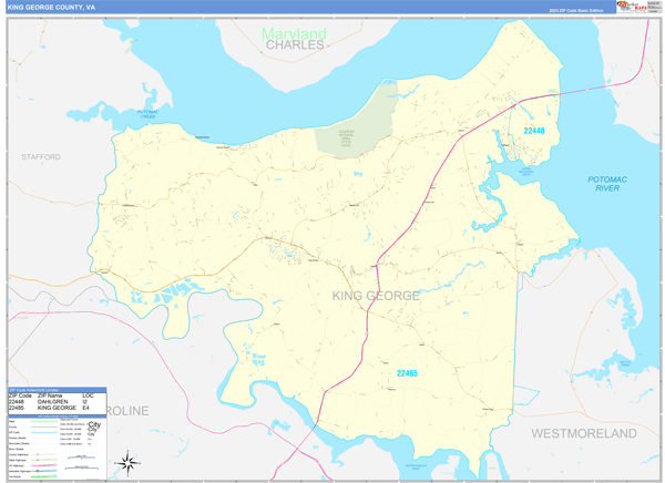 King George County, VA Zip Code Wall Map Basic Style by MarketMAPS ...