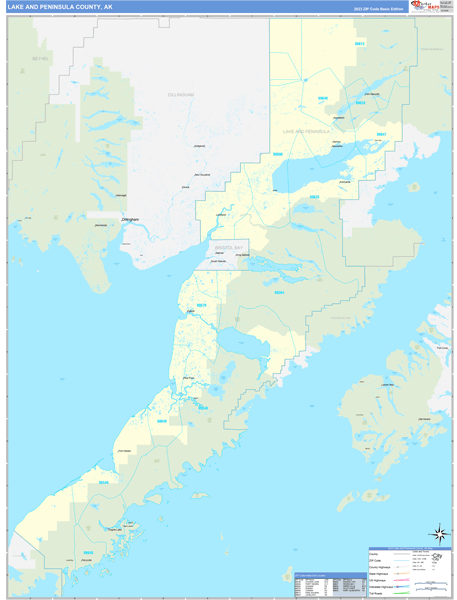 Lake and Peninsula County, AK Zip Code Wall Map Basic Style by ...