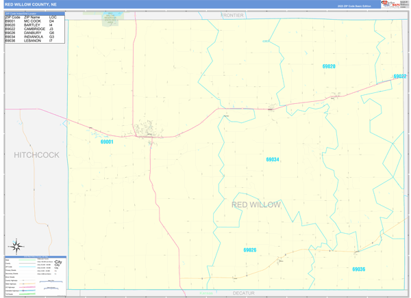 Red Willow County, NE Zip Code Wall Map Basic Style by MarketMAPS ...