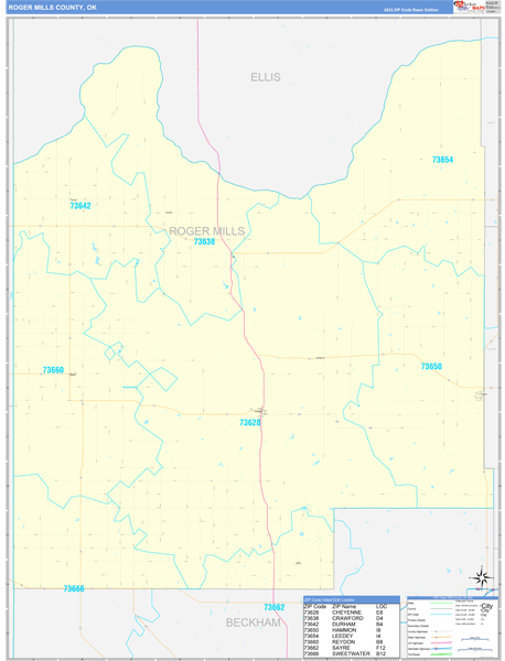 Roger Mills County, OK Zip Code Wall Map Basic Style by MarketMAPS ...