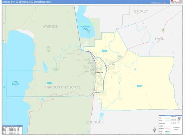 Carson City, NV Metro Area Wall Map Basic Style by MarketMAPS - MapSales
