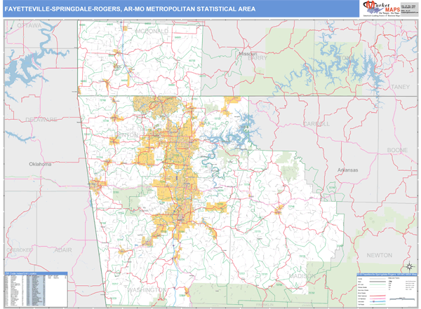 Fayetteville-Springdale-Rogers, AR Metro Area Wall Map Basic Style by ...