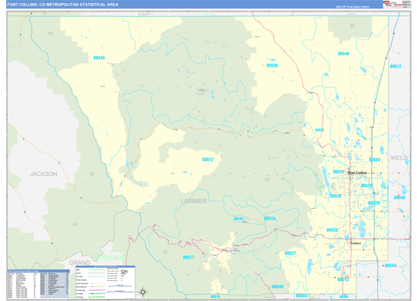 Fort Collins, CO Metro Area Wall Map Basic Style by MarketMAPS - MapSales