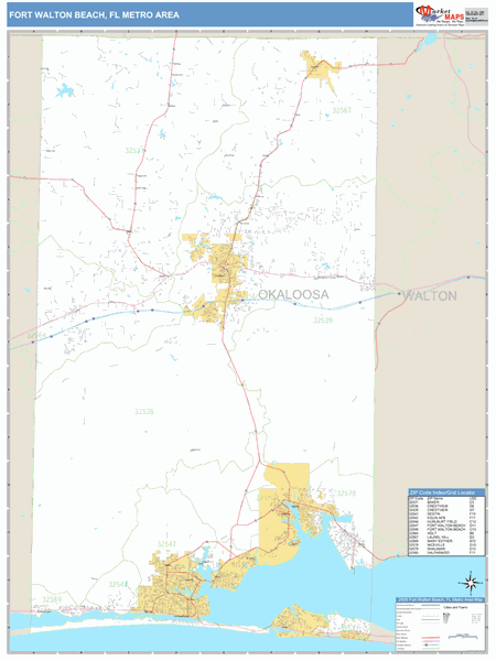 Fort Walton Beach, FL Metro Area Wall Map Basic Style by MarketMAPS ...