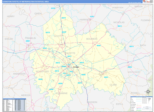 Lexington-Fayette, KY Metro Area Wall Map Basic Style by MarketMAPS ...