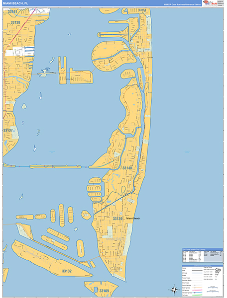 Miami Beach Florida Zip Code Wall Map (Basic Style) by MarketMAPS ...