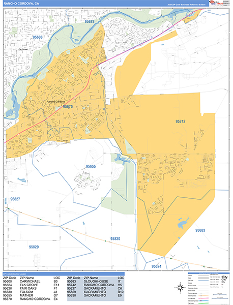 Rancho Cordova California Wall Map (Basic Style) by MarketMAPS - MapSales