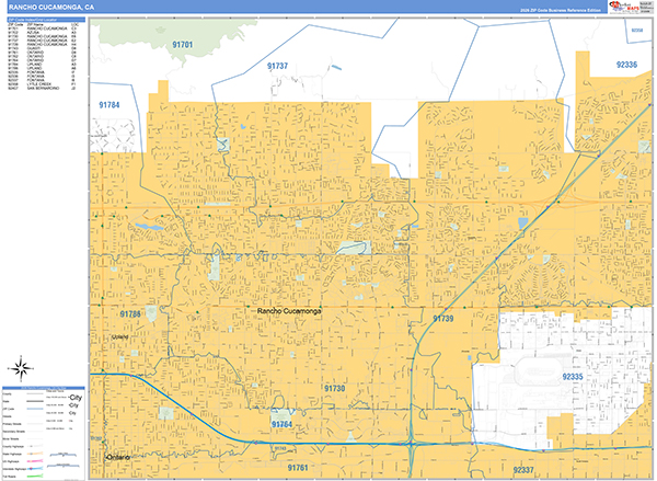 Rancho Cucamonga California Zip Code Wall Map (Basic Style) by ...