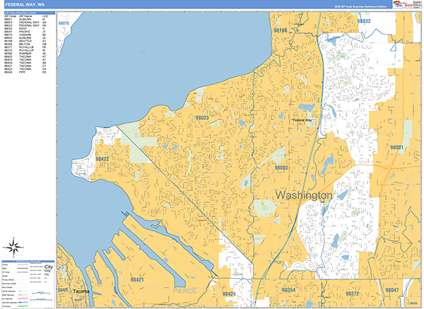 Federal Way Washington Zip Code Wall Map (Basic Style) by MarketMAPS ...