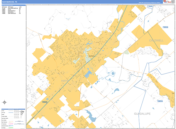 San Marcos Texas Wall Map (Basic Style) by MarketMAPS - MapSales