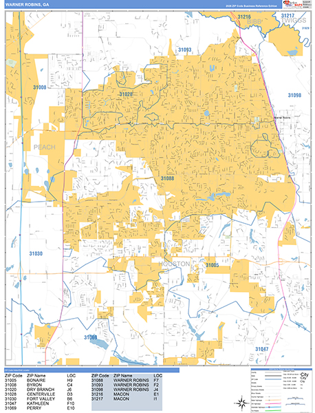Warner Robins Georgia Wall Map (Basic Style) by MarketMAPS - MapSales
