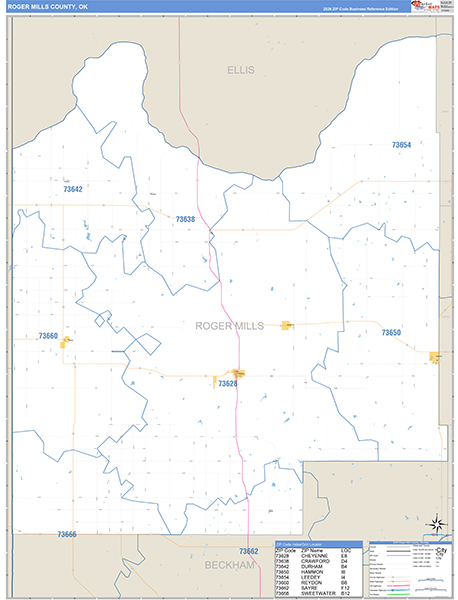 Roger Mills County, OK Zip Code Wall Map Basic Style by MarketMAPS ...
