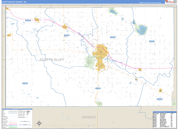 Scotts Bluff County, NE Zip Code Wall Map Basic Style by MarketMAPS ...