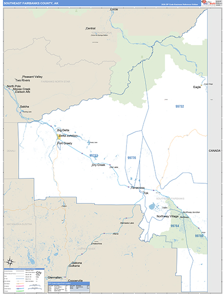 Southeast Fairbanks County, AK Zip Code Wall Map Basic Style by ...