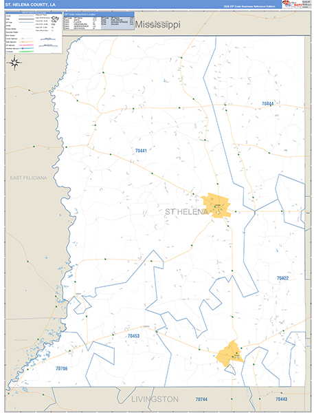 St. Helena County, LA Zip Code Wall Map Basic Style by MarketMAPS ...