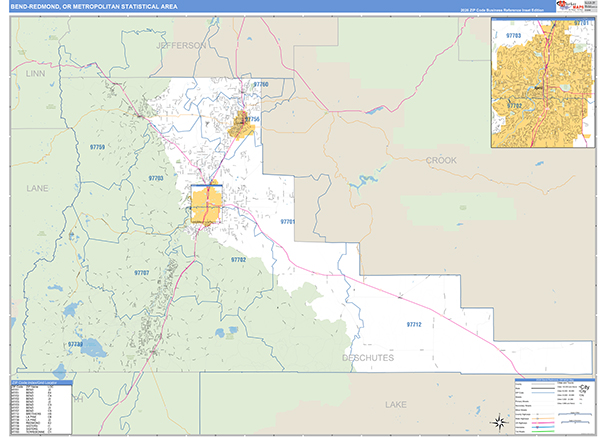 Bend-Redmond, OR Metro Area Wall Map Basic Style by MarketMAPS - MapSales
