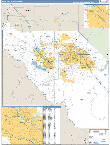 Boise City, ID Metro Area Wall Map Basic Style by MarketMAPS - MapSales