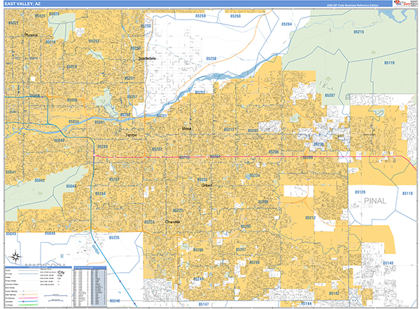 East Valley, AZ Metro Area Zip Code Wall Map Basic Style by MarketMAPS ...