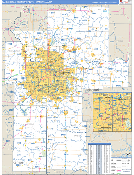 Kansas City, MO Metro Area Wall Map Basic Style by MarketMAPS - MapSales