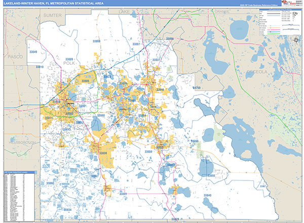 Lakeland-Winter Haven, FL Metro Area Wall Map Basic Style by MarketMAPS ...