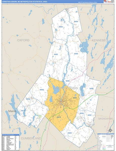 Lewiston-Auburn, ME Metro Area Wall Map Basic Style by MarketMAPS ...
