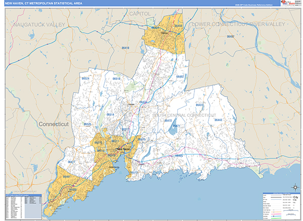 New Haven, CT Metro Area Wall Map Basic Style by MarketMAPS - MapSales