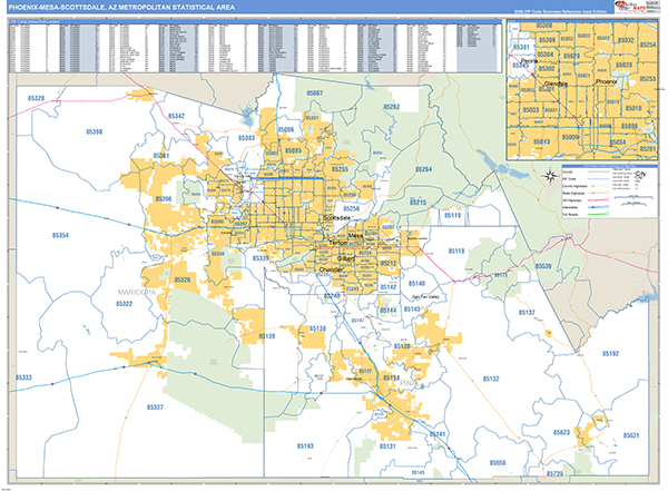 Phoenix-Mesa-Scottsdale, AZ Metro Area Wall Map Basic Style by ...