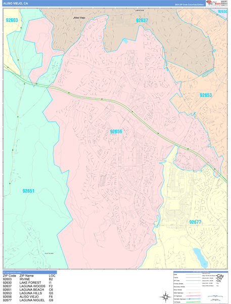 Aliso Viejo California Wall Map (Color Cast Style) by MarketMAPS - MapSales