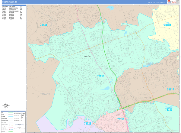 Cedar Park Texas Wall Map (Color Cast Style) by MarketMAPS - MapSales