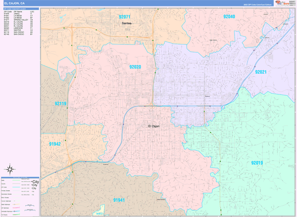 El Cajon California Wall Map (Color Cast Style) by MarketMAPS - MapSales