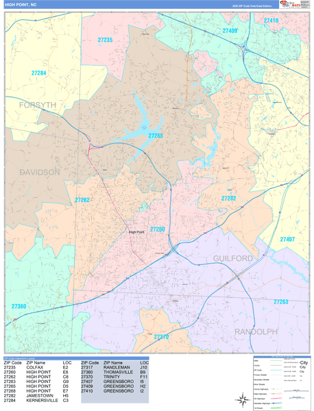 High Point North Carolina Wall Map (Color Cast Style) by MarketMAPS ...